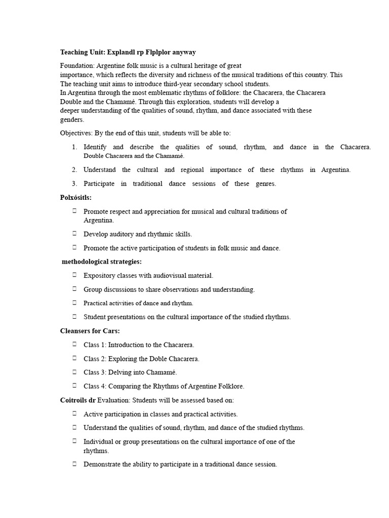 Argentine Folk Music Teaching Unit | PDF | Rhythm | Dances