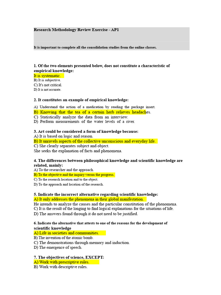 Research Methodology Review Exercise AP1 | PDF | Methodology | Knowledge