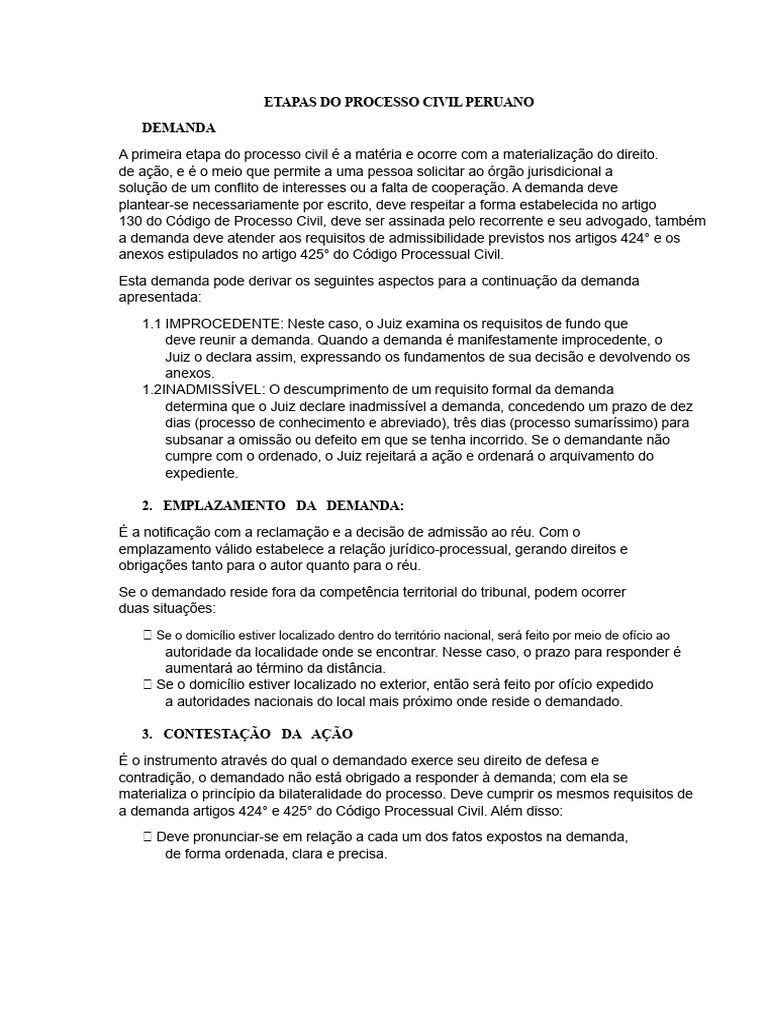 Etapas do Processo Civil Peruano | PDF | Processo civil | Sentença ...