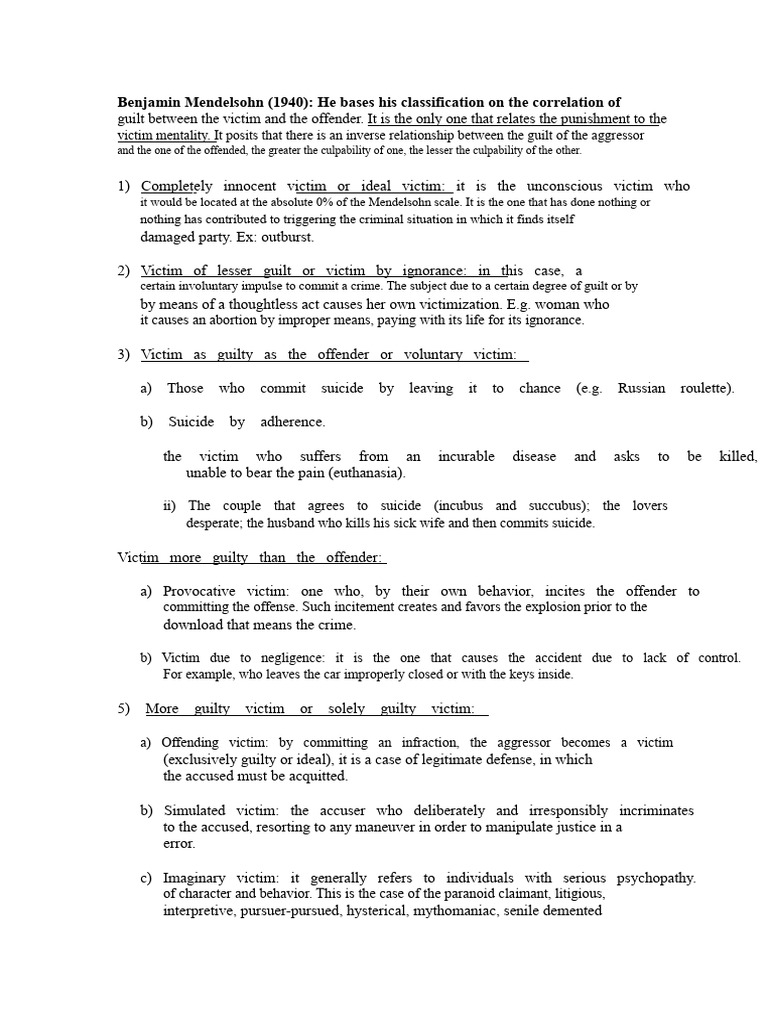 Mendelsohn's Victim Classification Theory | PDF | Crimes | Crime & Violence