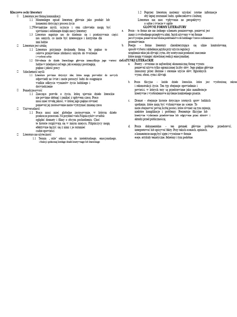 Kluczowe Cechy Literatury | PDF