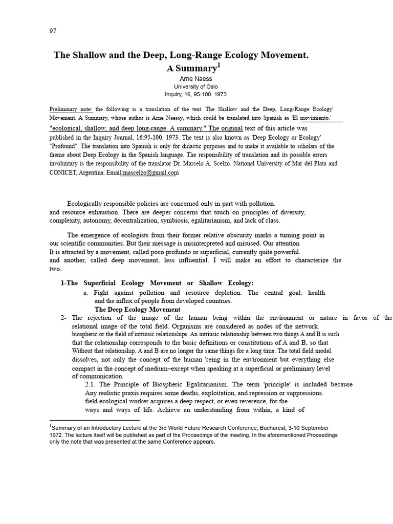 Naess, A. The Shallow and The Deep. Translation by Scelzo | PDF ...