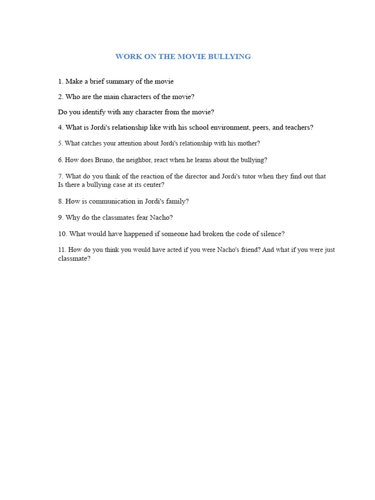 Work On The Movie Bullying | PDF