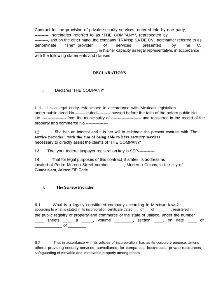 Contract For The Provision of Private Security Services | PDF | Private ...