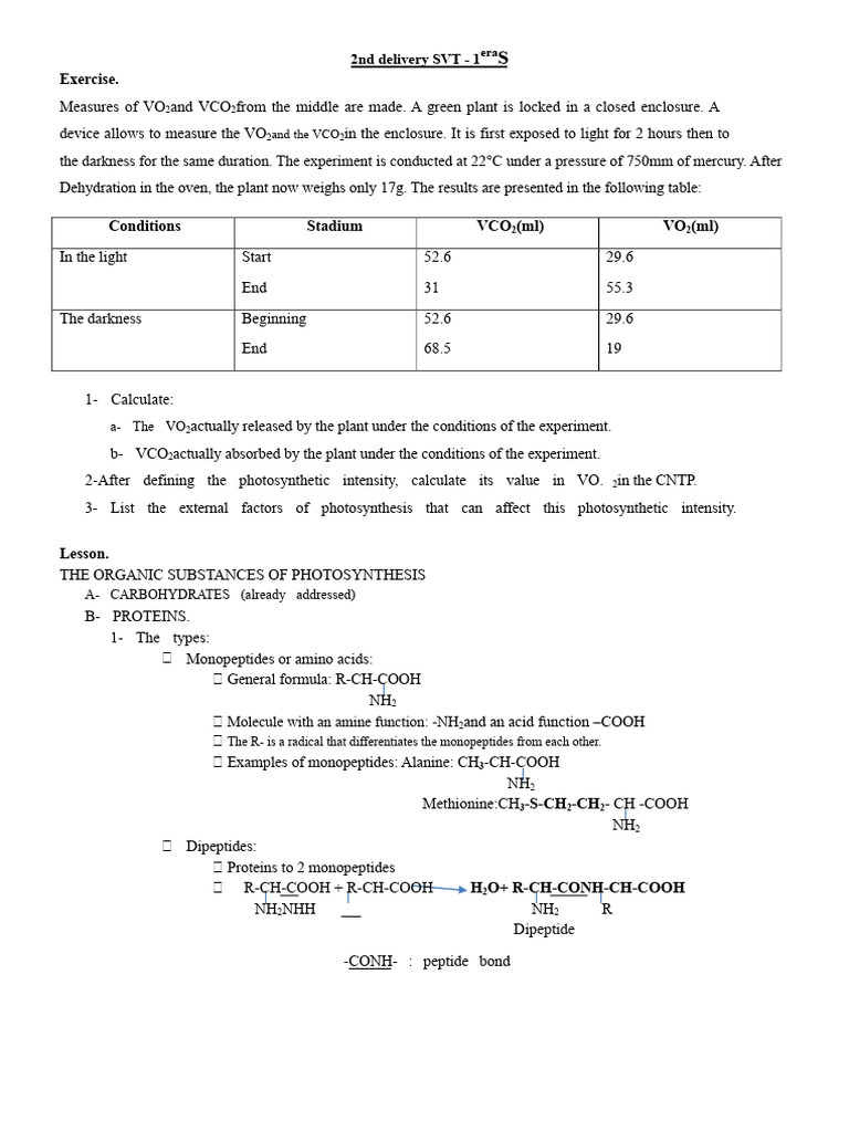 Biology Exercise For 1st Year High School Science (S) | PDF | Peptide ...