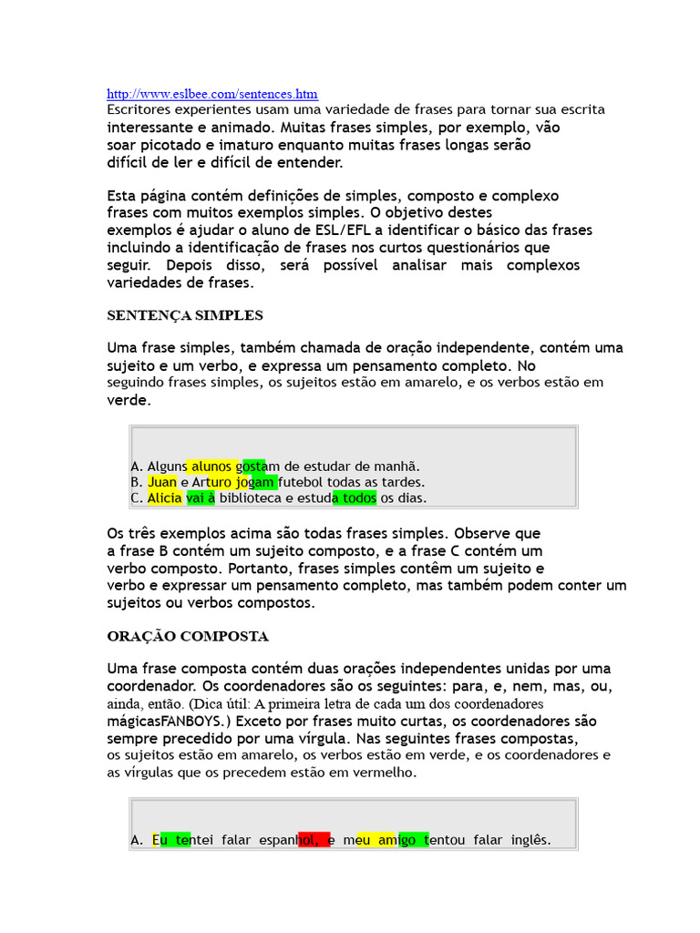 Frases Simples, Compostas e Complexas | PDF | Assunto (gramática) | Famílias linguísticas