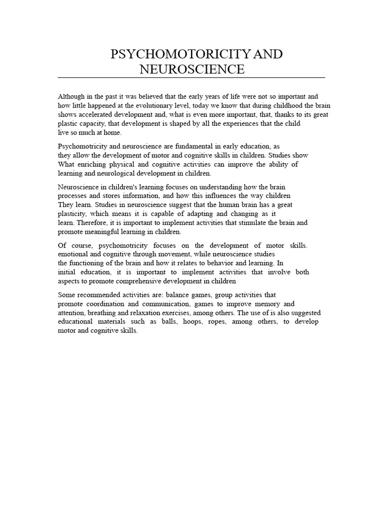 Psychomotricity and Neuroscience | PDF