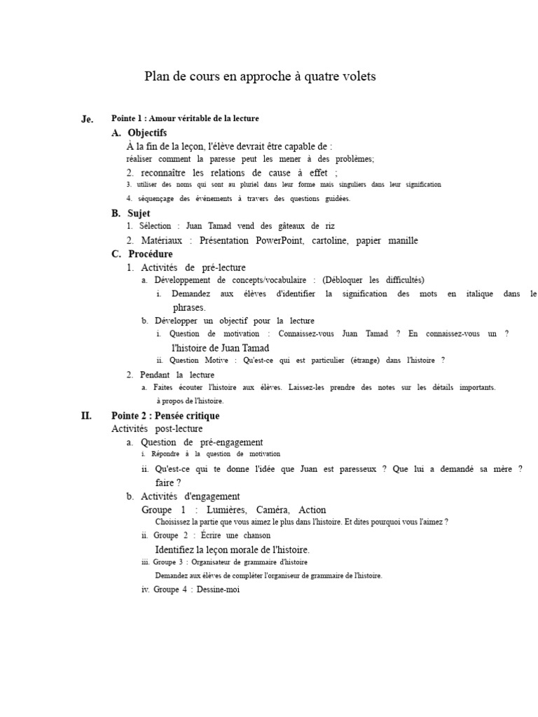 Plan de cours : Lecture et grammaire | PDF | Nombre grammatical ...