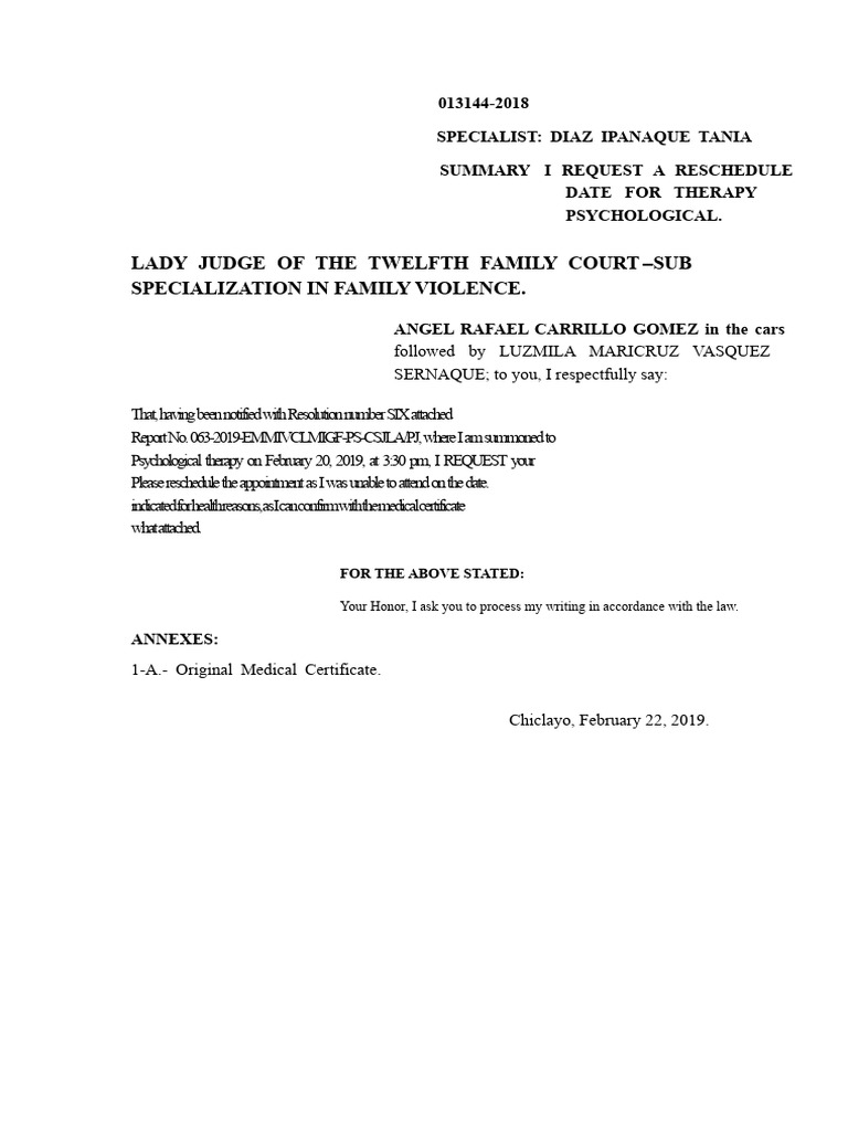 Request to Reschedule Therapy Appointment | PDF