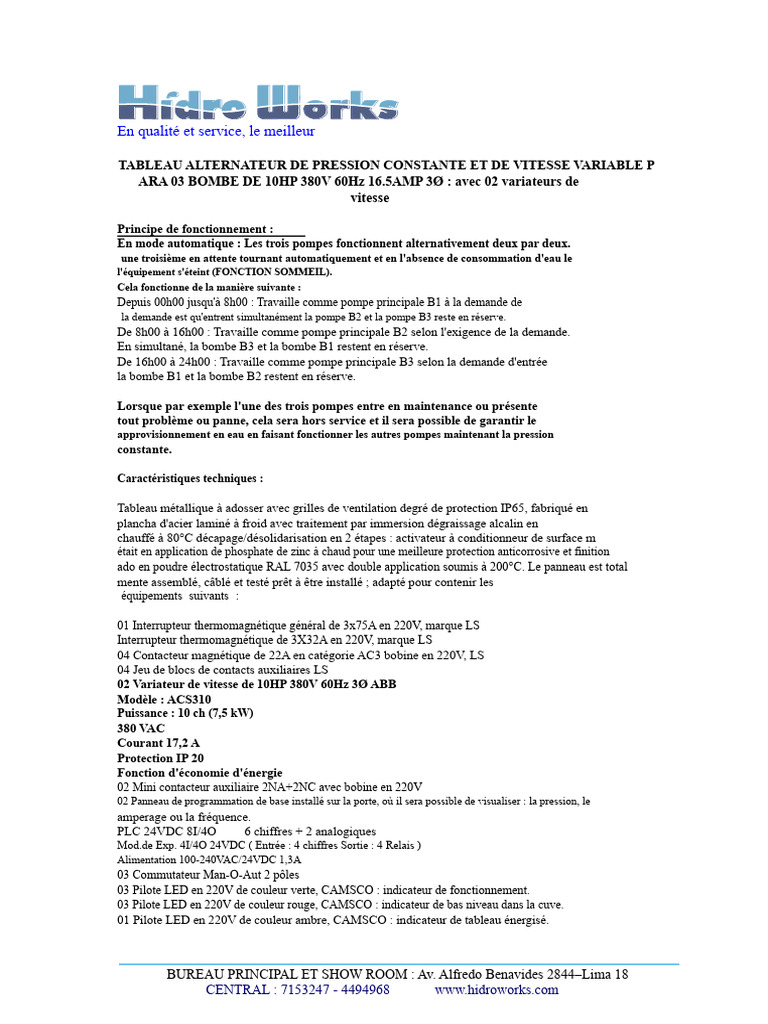 Tableau de contrôle pour pompes 10HP 380V | PDF | Pompe | Électrotechnique