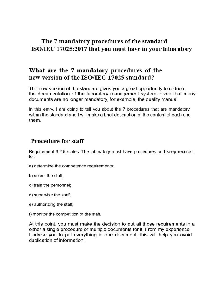 The 7 Mandatory Procedures of The ISO 17025 Standard (Module 6 ...