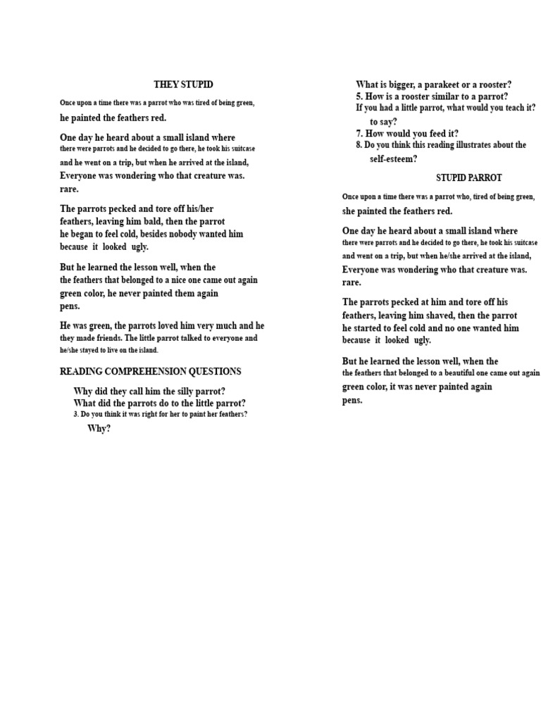 Silly Parrot Reading For Kids | PDF | Parrot | Birds