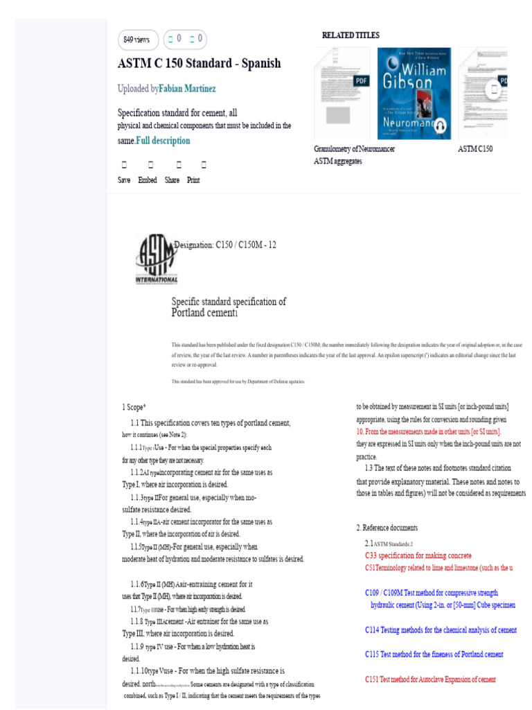 (PDF) ASTM C 150 Standard - English - Compress PDF | PDF | Cement | Concrete