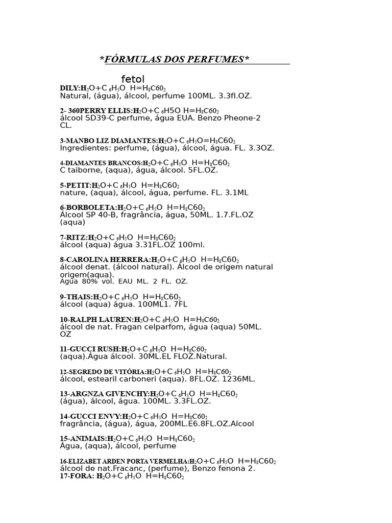 Fórmulas dos Perfumes | PDF | Perfume | Perfumaria