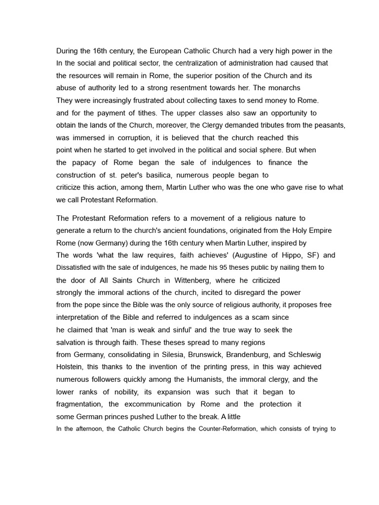 Essay On The Protestant Reformation | PDF | Protestantism | Catholic Church
