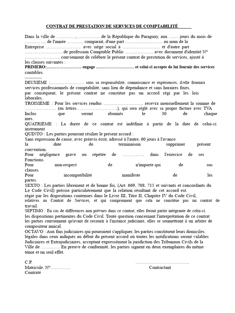 Modèle de contrat comptable et fiscal | PDF