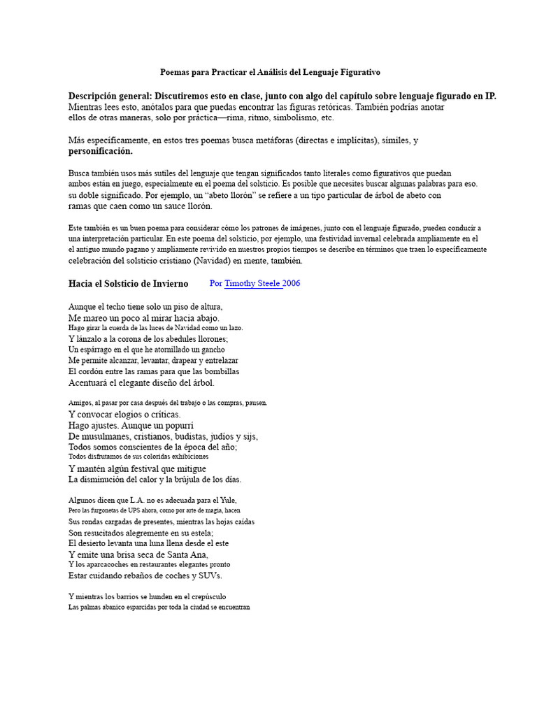 Poemas para Practicar El Análisis Del Lenguaje Figurado | PDF