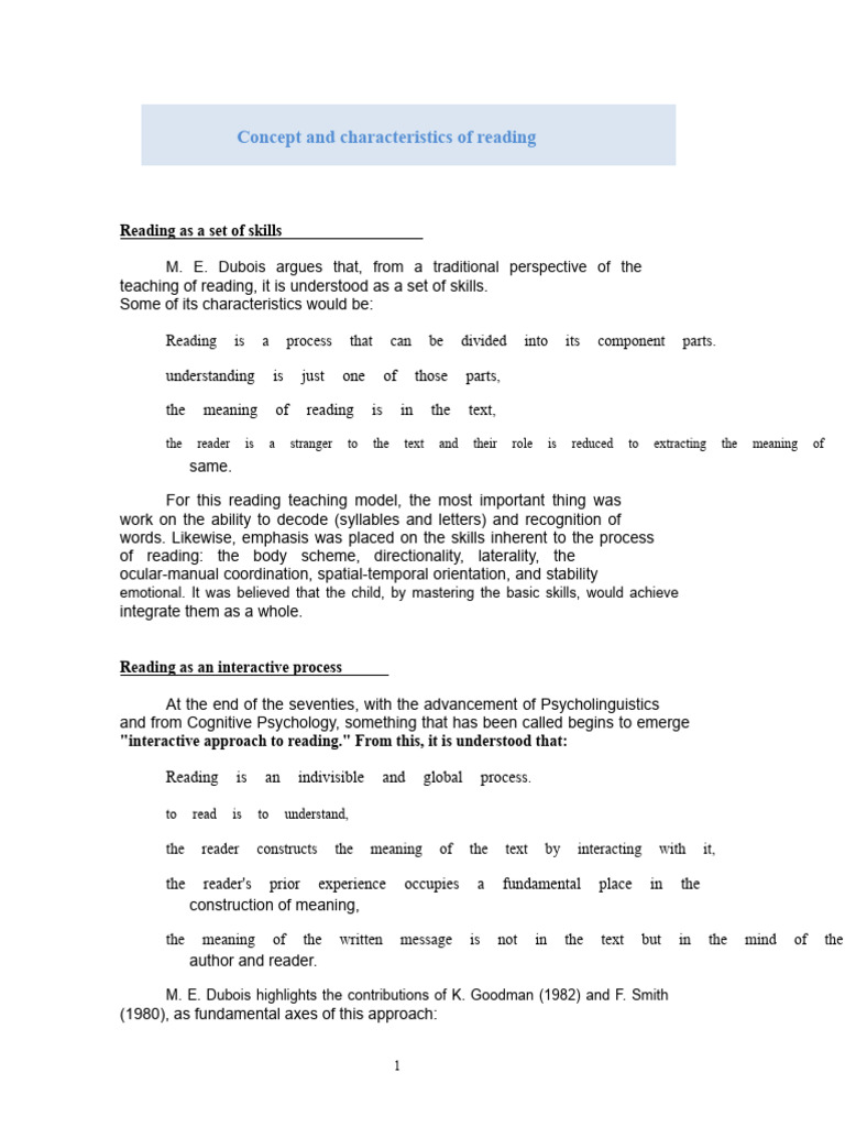 Concept and Characteristics of Reading | PDF | Concept | Schema ...