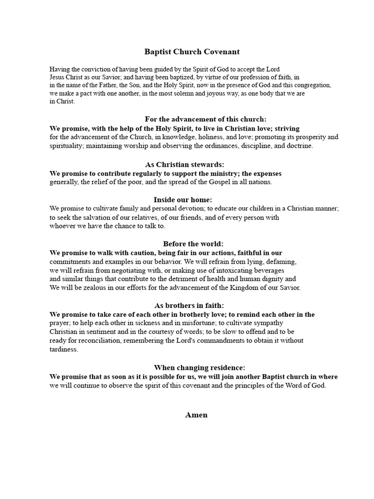 Baptist Church Covenant Agreement | PDF