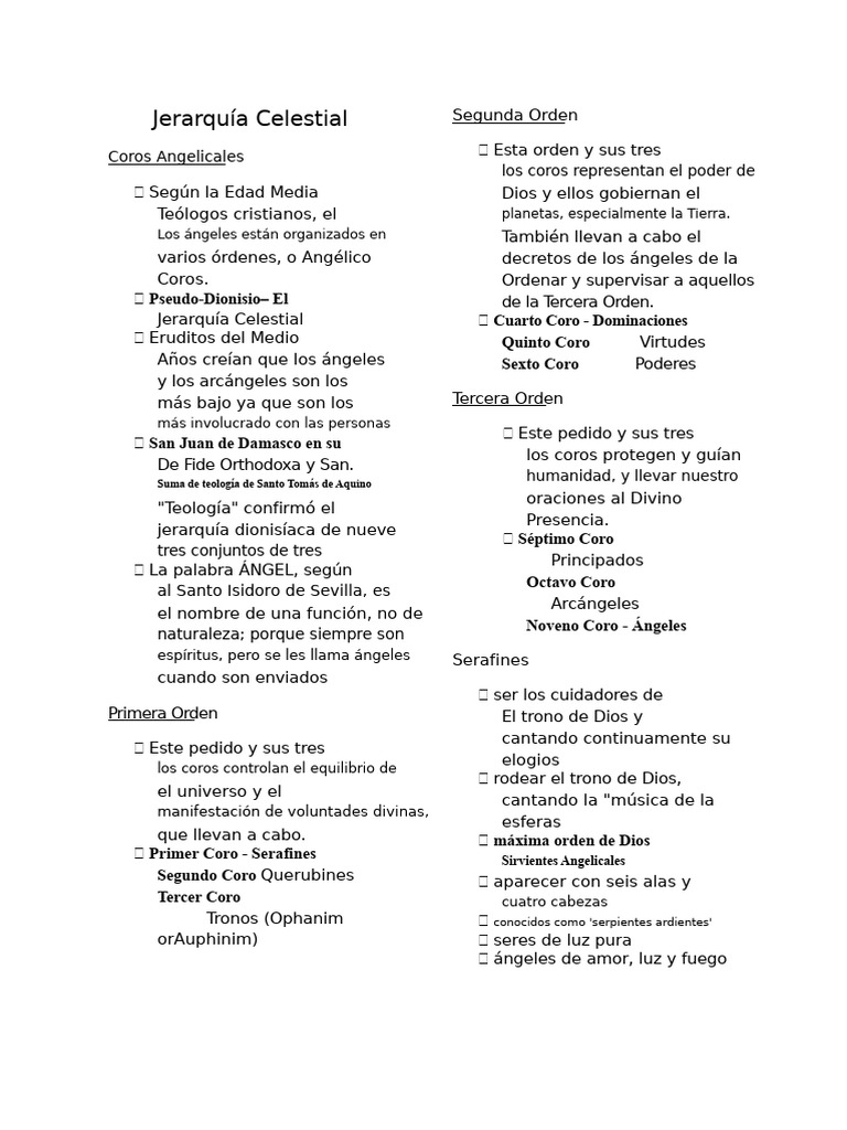 Jerarquía Celestial y Coros Angelicales | PDF | Ángel | Arcángel