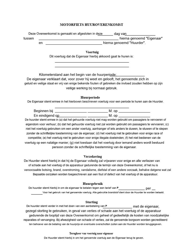 Motorfiets Huurovereenkomst | PDF