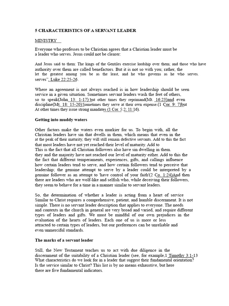 5 Characteristics of a Servant Leader | PDF | Patience | Jesus