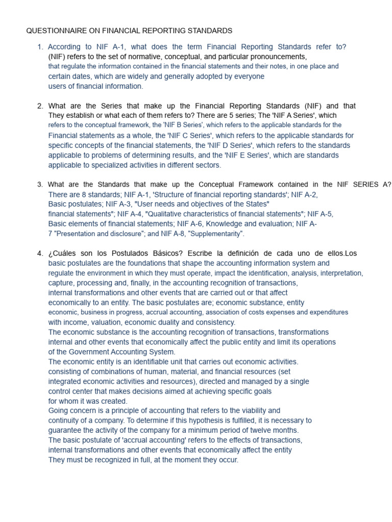 Questionnaire On Financial Reporting Standards | PDF | Business ...