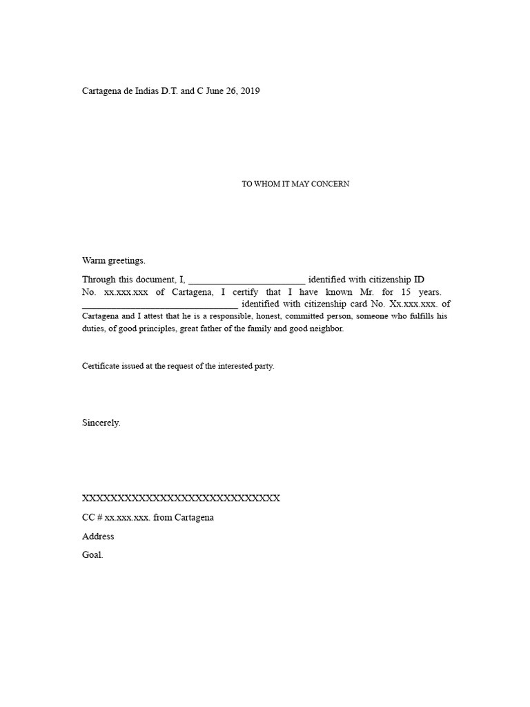 Character Reference Certificate Template | PDF