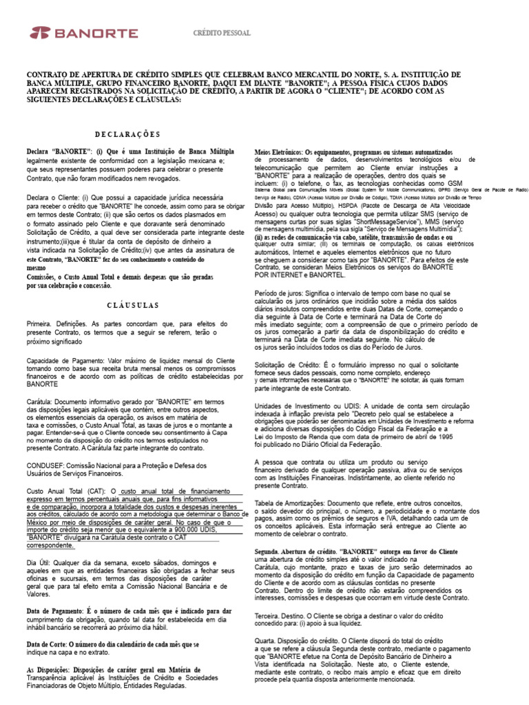 Contrato de Crédito Pessoal Banorte-1 | PDF | Crédito | Finanças e ...