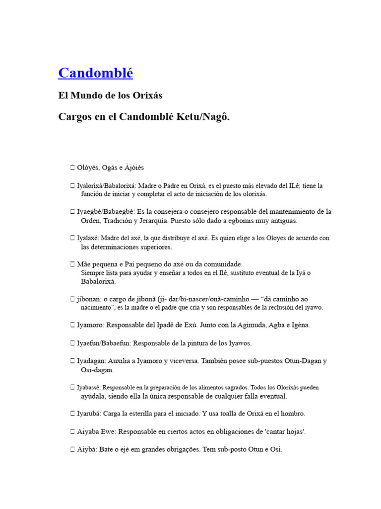 Cargos en El Candomblé | PDF