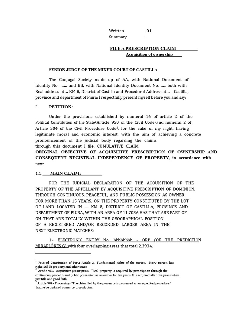 Demand For Prescription With Jurisprudence | PDF | Lawsuit | Statute Of Limitations