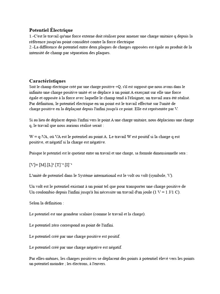 Définition du Potentiel Électrique | PDF | Électricité | Tension électrique