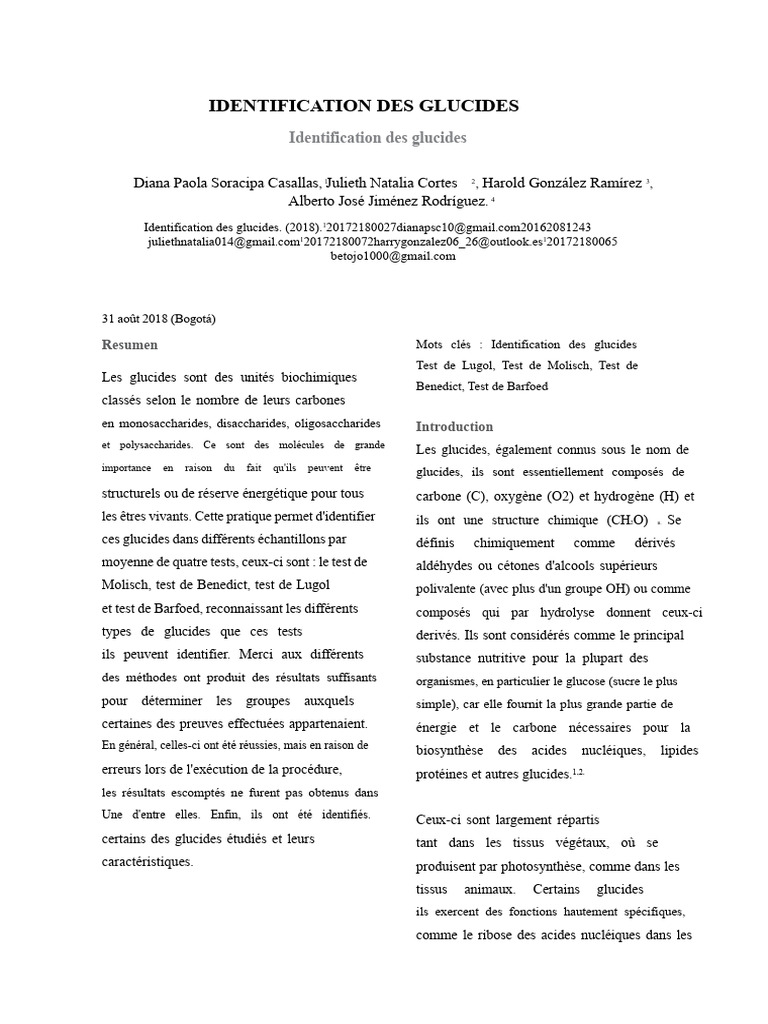 Identification des glucides par tests chimiques | PDF | Glucide | Glucose