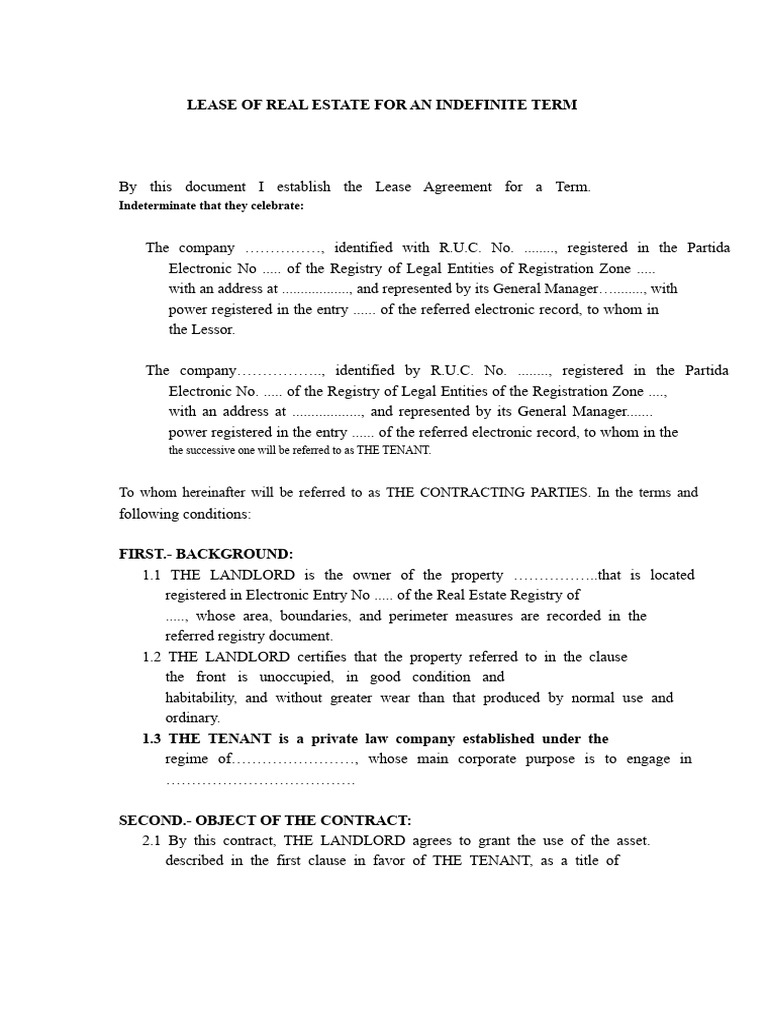 Indefinite Lease Agreement for Tenants | PDF | Lease | Leasehold Estate