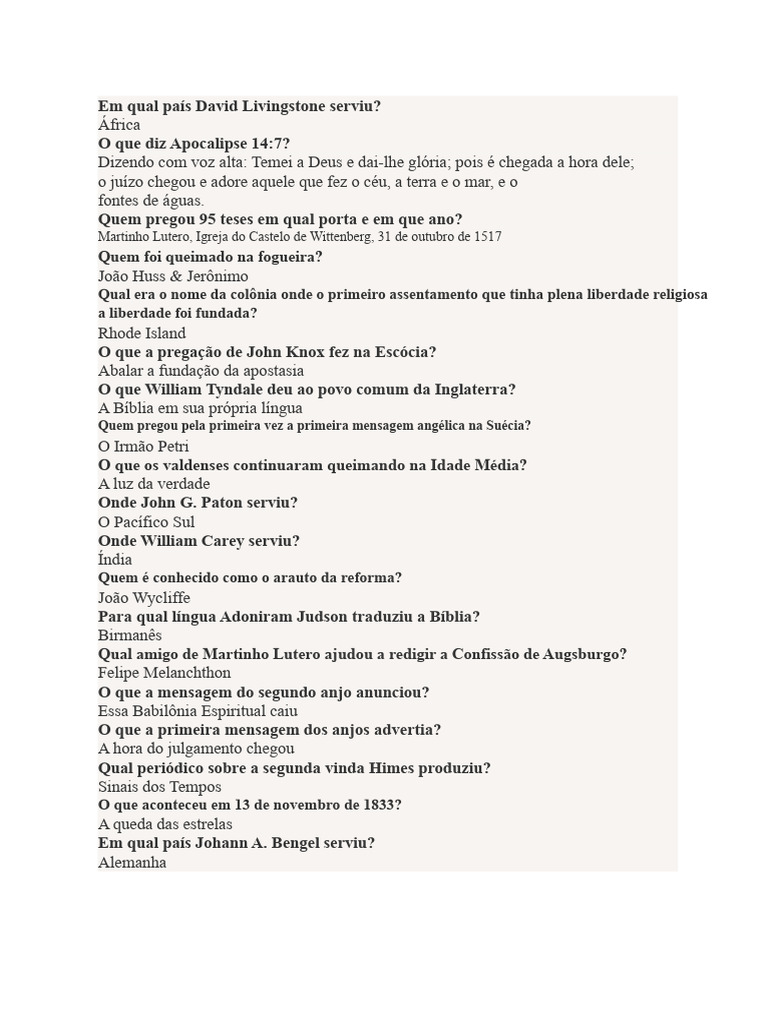 Pergunta do Guia Mestre | PDF | Igreja Adventista do Sétimo Dia | Martinho Lutero