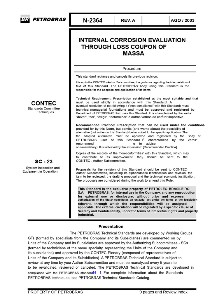 Internal Corrosion Evaluation Standard | PDF | Corrosion | Chemical ...