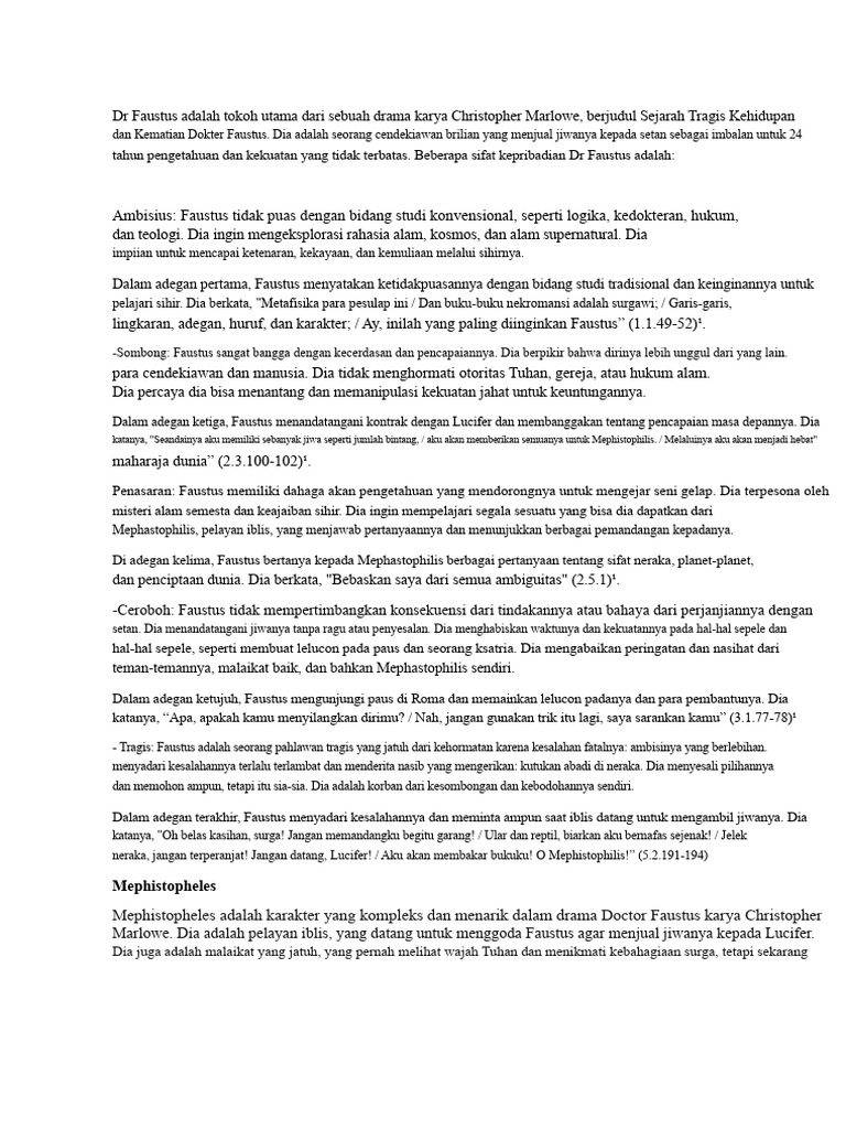 Karakter dan Ambisi dalam Dr Faustus | PDF
