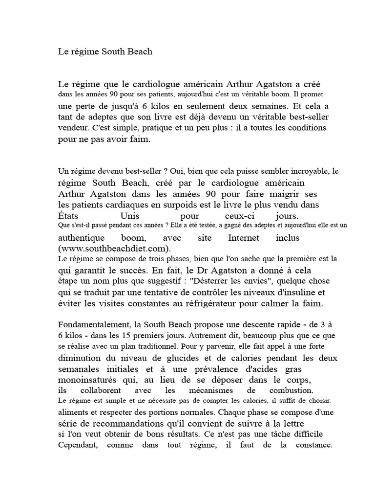 Régime South Beach : Guide Complet | PDF | Fruit | Régime pauvre en ...