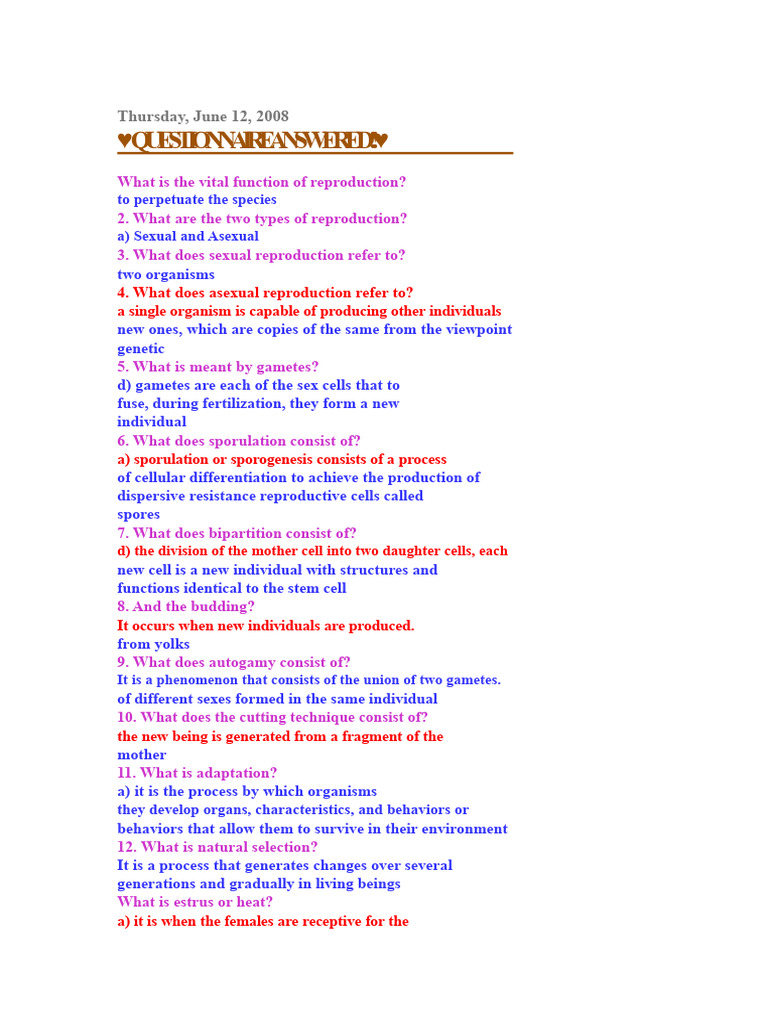 Biology Reproduction and Genetics Quiz | PDF | Reproduction | Sexual ...