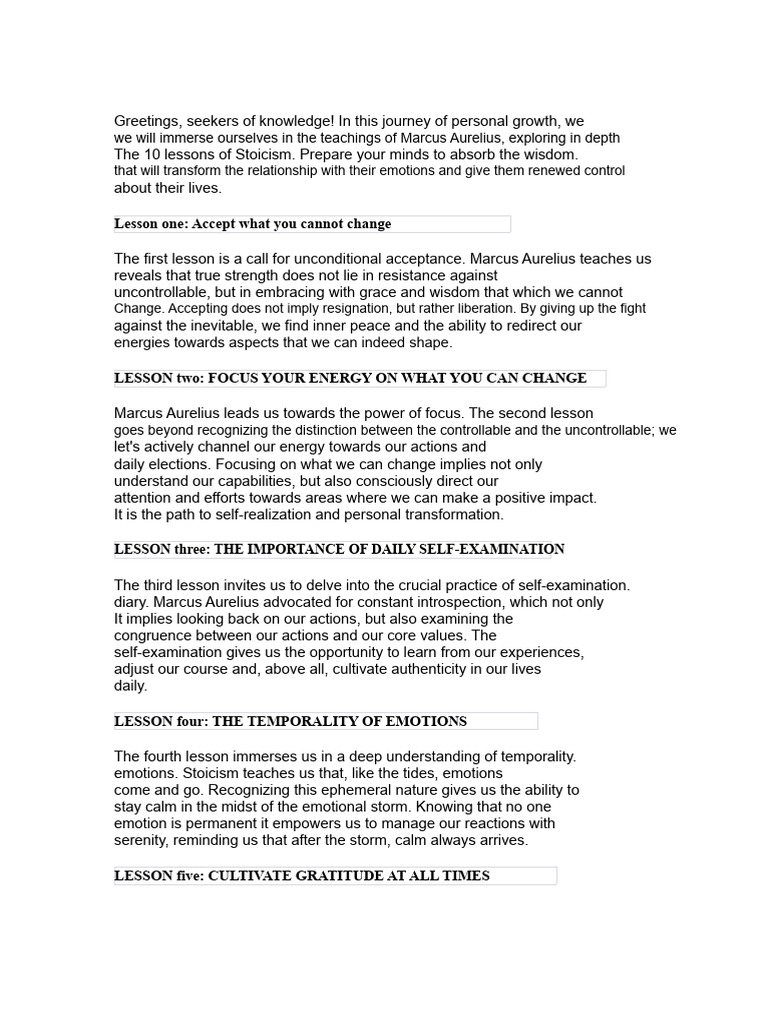 10 Lessons To Master Your Emotions Marcus Aurelius Stoicism | PDF ...