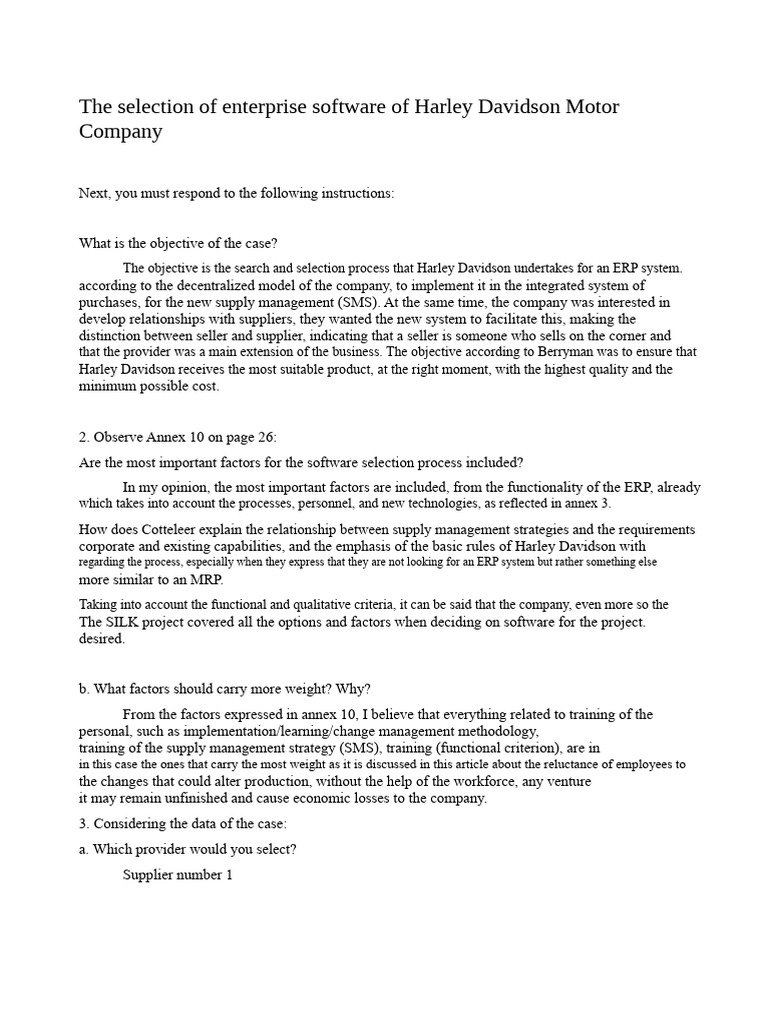 Harley Davidson Practical Work | PDF | Enterprise Resource Planning | Procurement