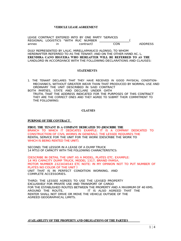 Vehicle Lease Agreement Template | PDF | Lease | Leasehold Estate