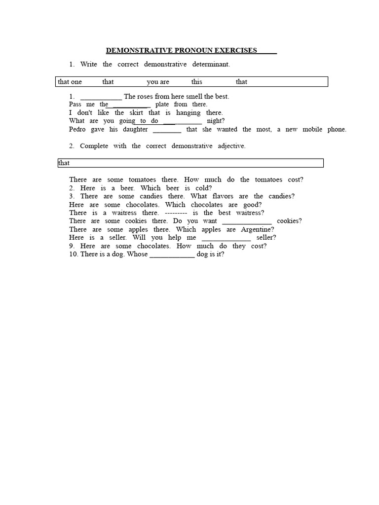 Demonstrative Pronoun Exercises | PDF