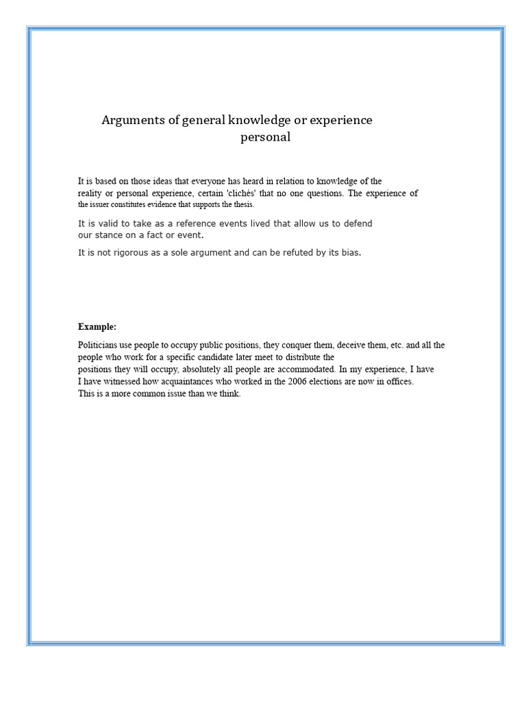 Arguments of General Knowledge or Personal Experience | PDF