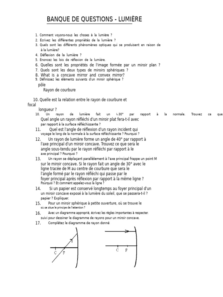 Questions sur la lumière et les miroirs | PDF | Réfraction | Lumière