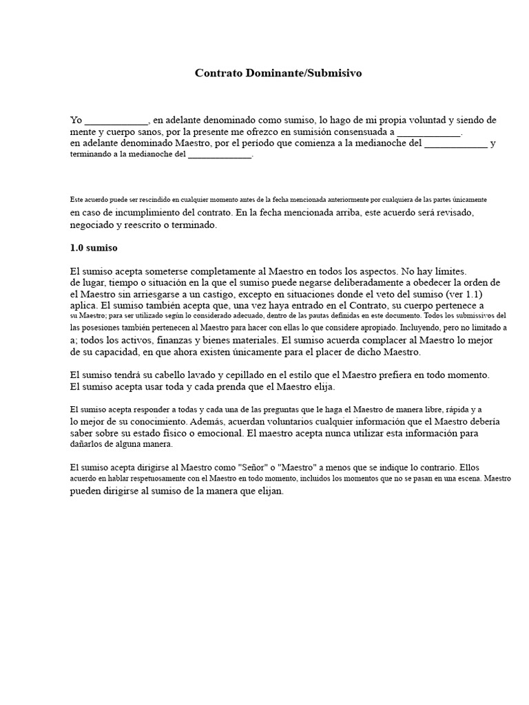 Contrato de Dominación y Sumisión | PDF | Dominación y sumisión | Violación