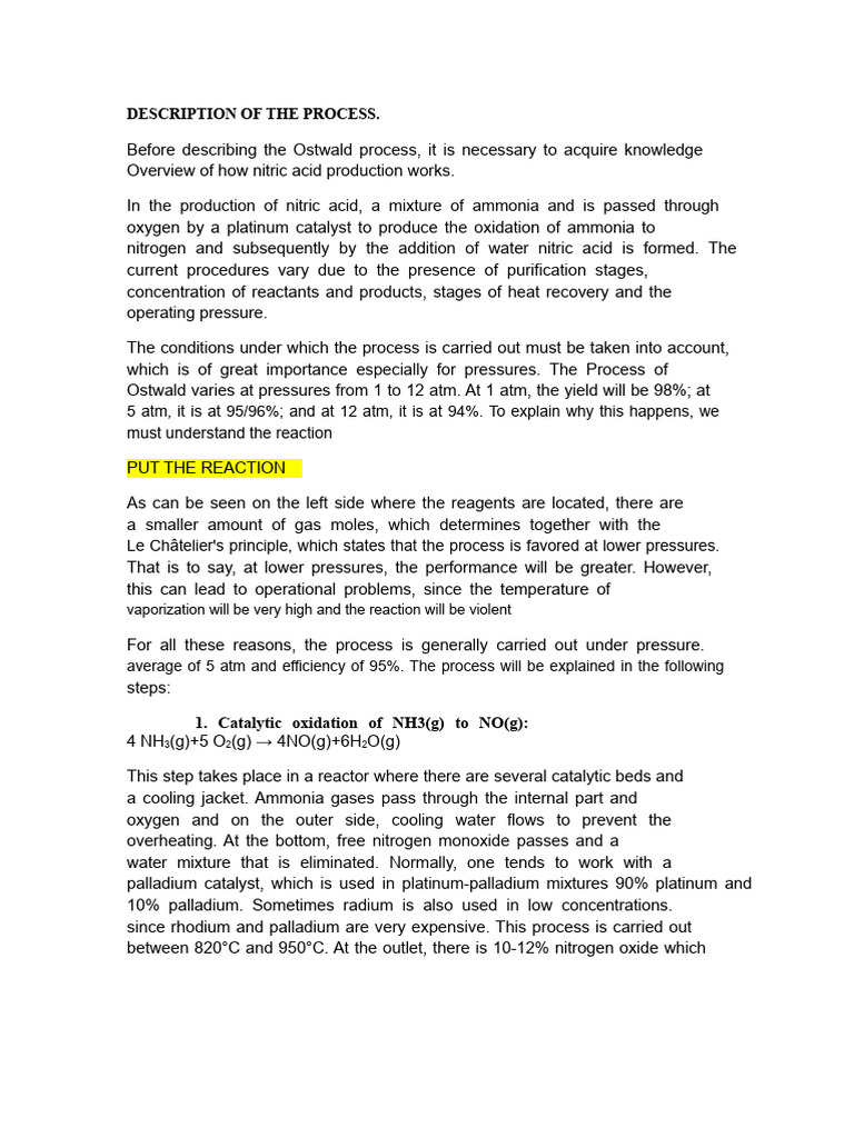 Ostwald Process | PDF | Nitric Acid | Nitrogen