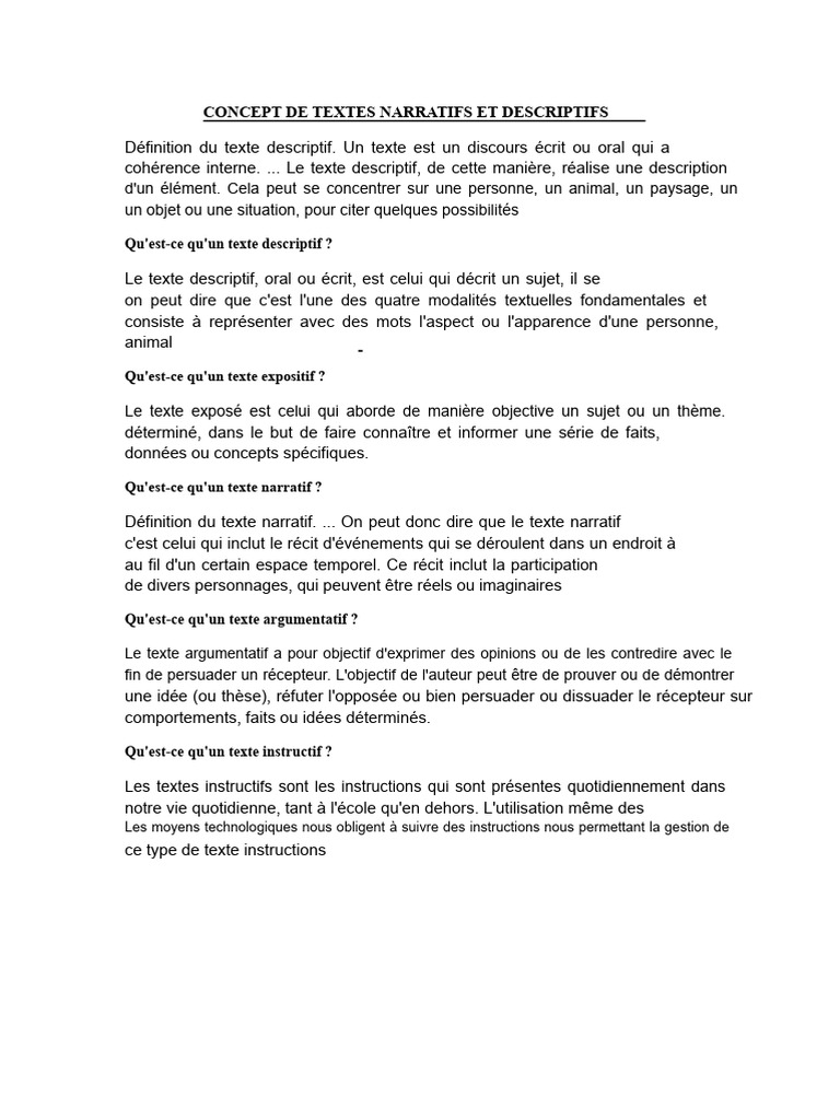 Types de textes : descriptif, narratif, argumentatif | PDF