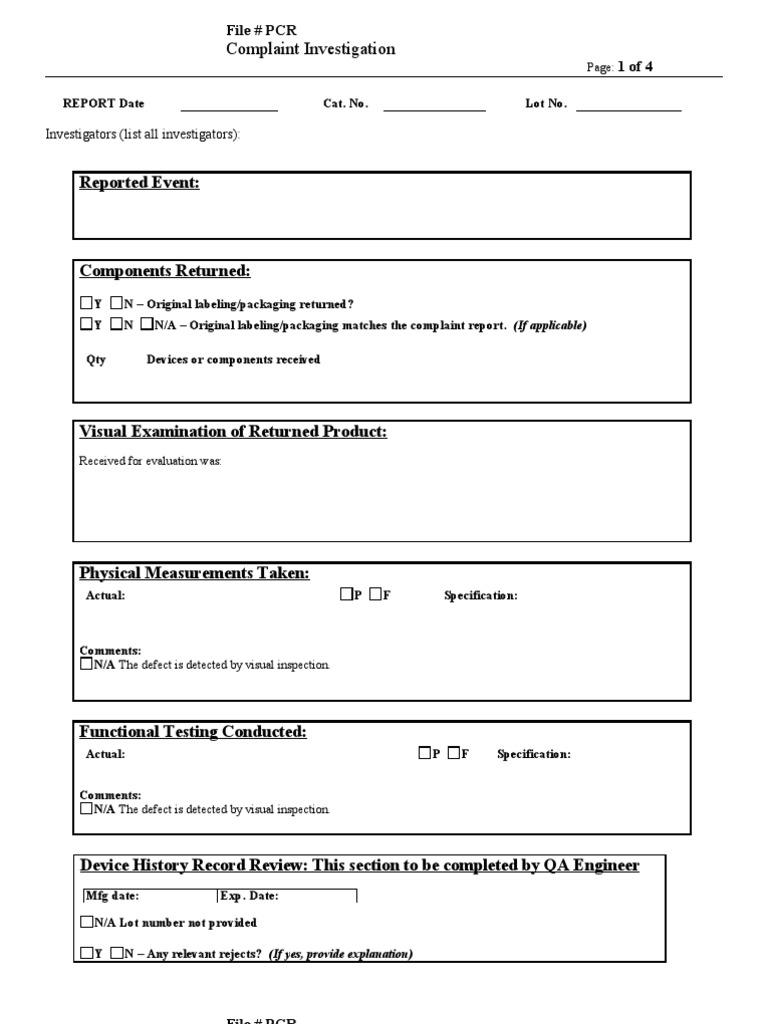 Complaint Investigation Form and Procedure | PDF | Quality Assurance ...