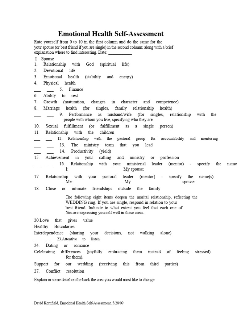 Emotional Health Self-Assessment Tool | PDF | Marriage | Mental Health